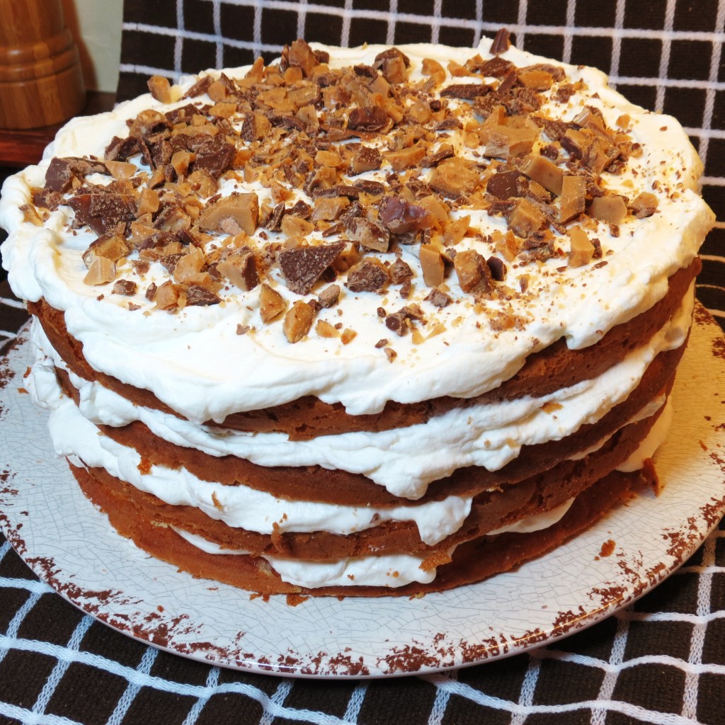 Butter Brickle Cake Frosted with Whipped Cream & Topped with Crushed ...