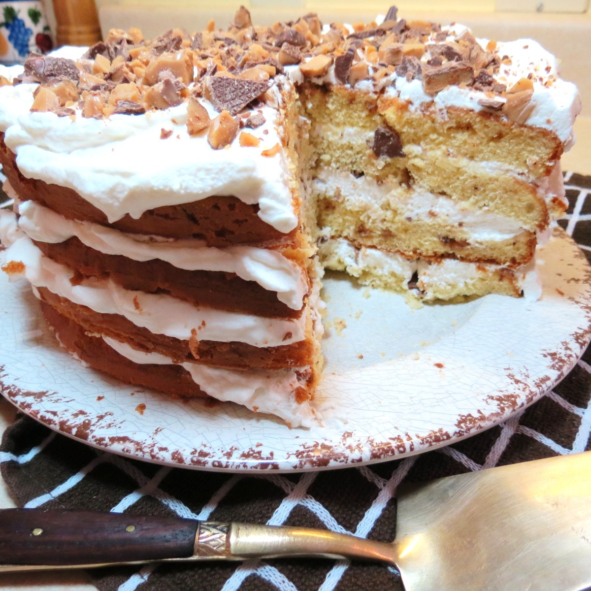 Butter Brickle Cake Frosted with Whipped Cream & Topped with Crushed ...